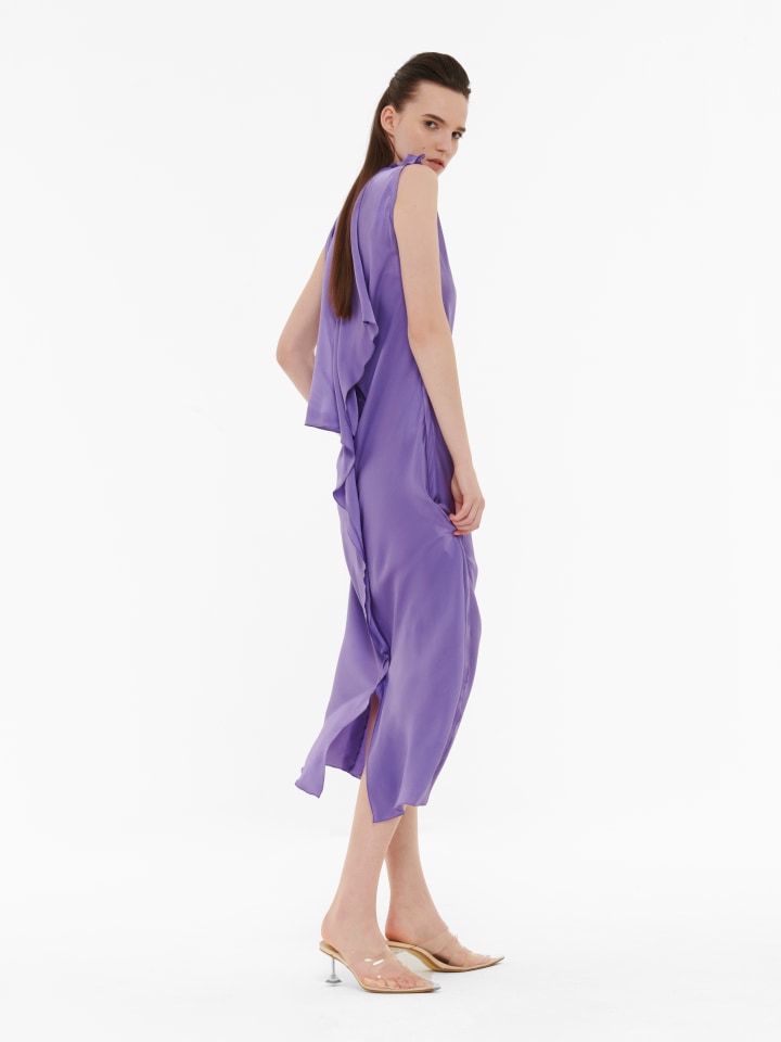 Ruffle Back Silk Dress | leem