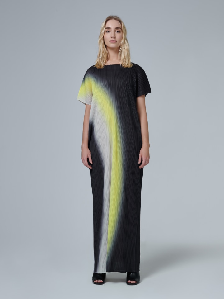 Graffiti-Effect Plisse Dress | Leem