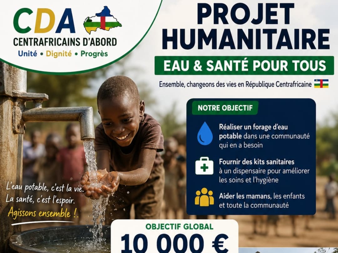 Cagnotte : CDA — Forage d’eau et kits sanitaires en RCA 🇨🇫 | Leetchi