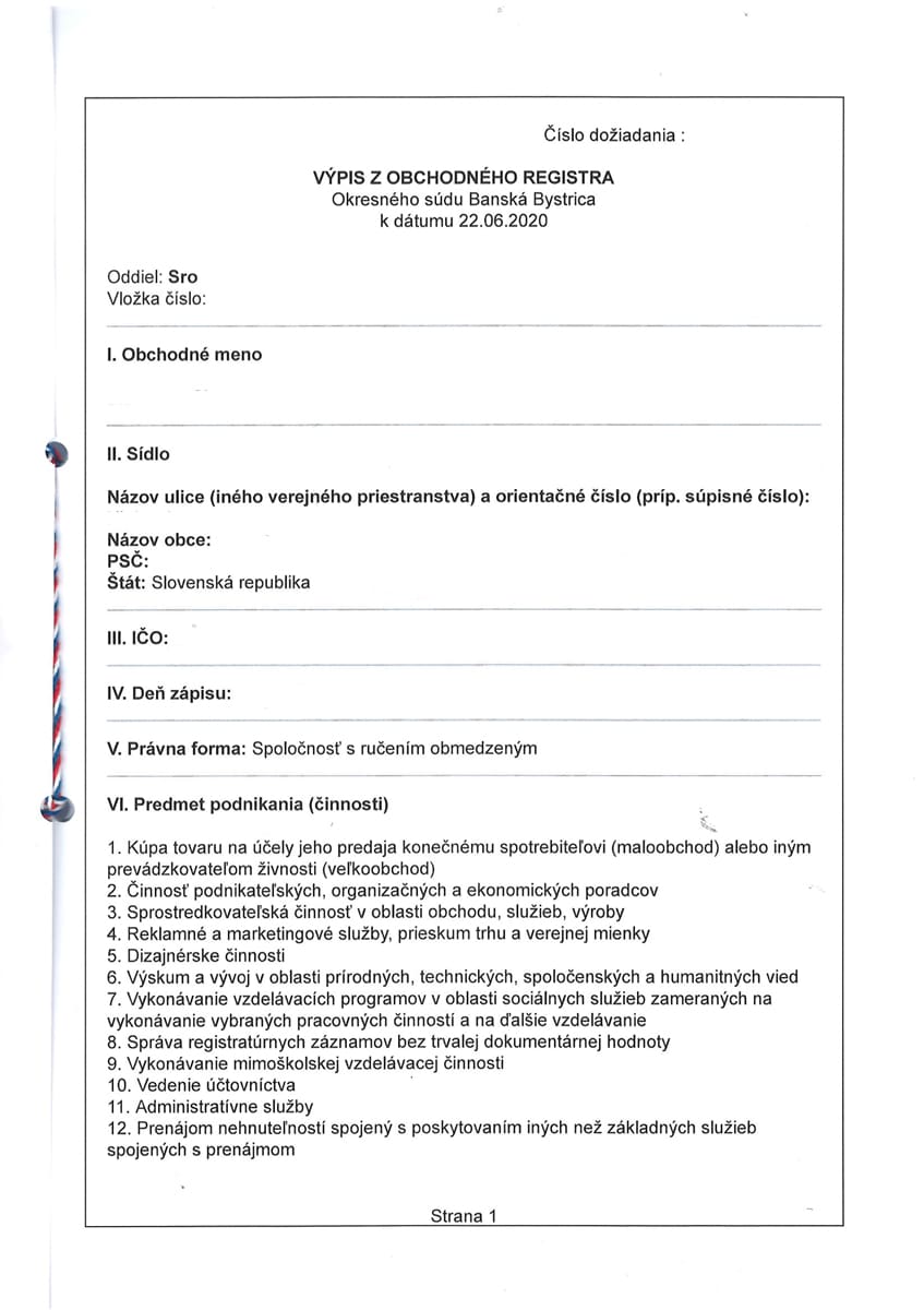 Apostila výpisu z obchodného registra - Legalizačné centrum