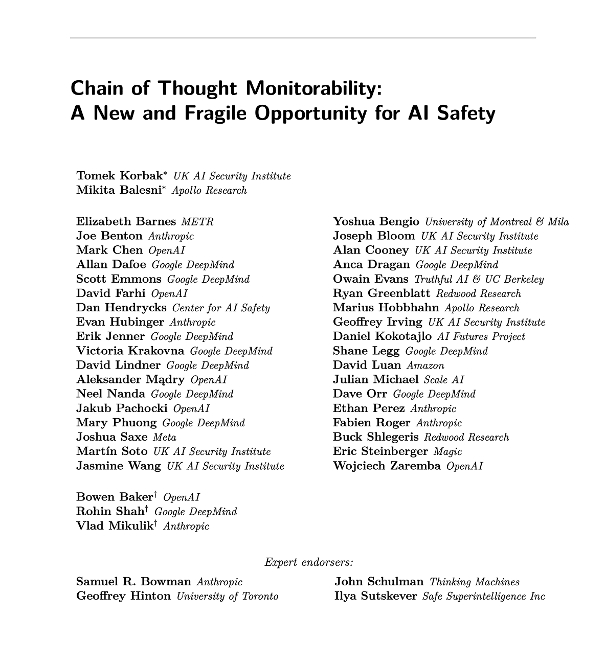 Chain of Thought Monitorability: A New and Fragile Opportunity for AI Safety — LessWrong