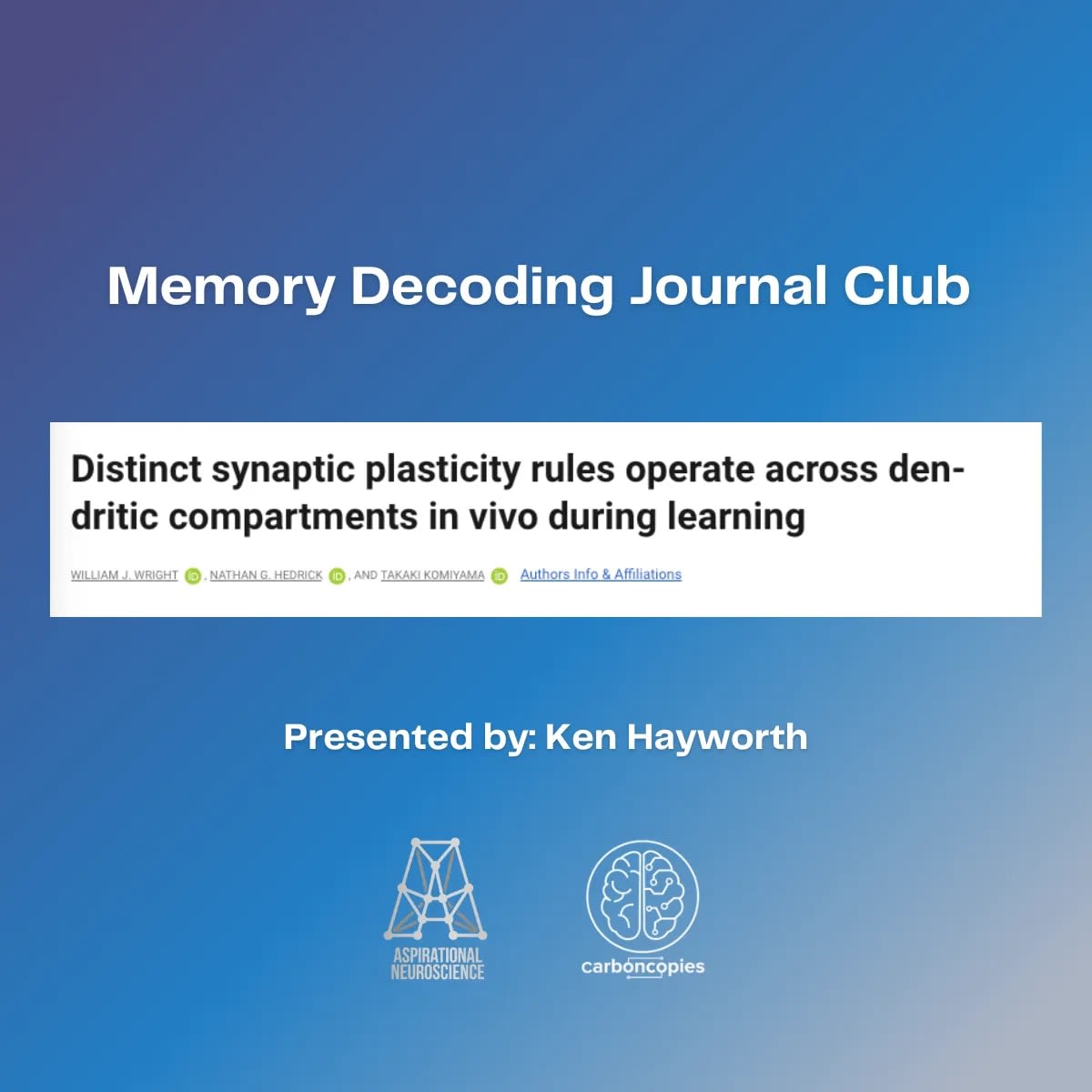 Memory Decoding Journal Club: Distinct synaptic plasticity rules ...