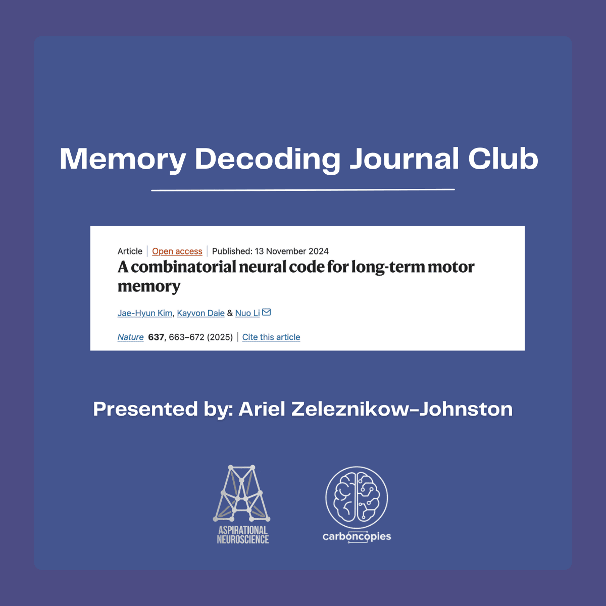 Memory Decoding Journal Club: A combinatorial neural code for long-term ...