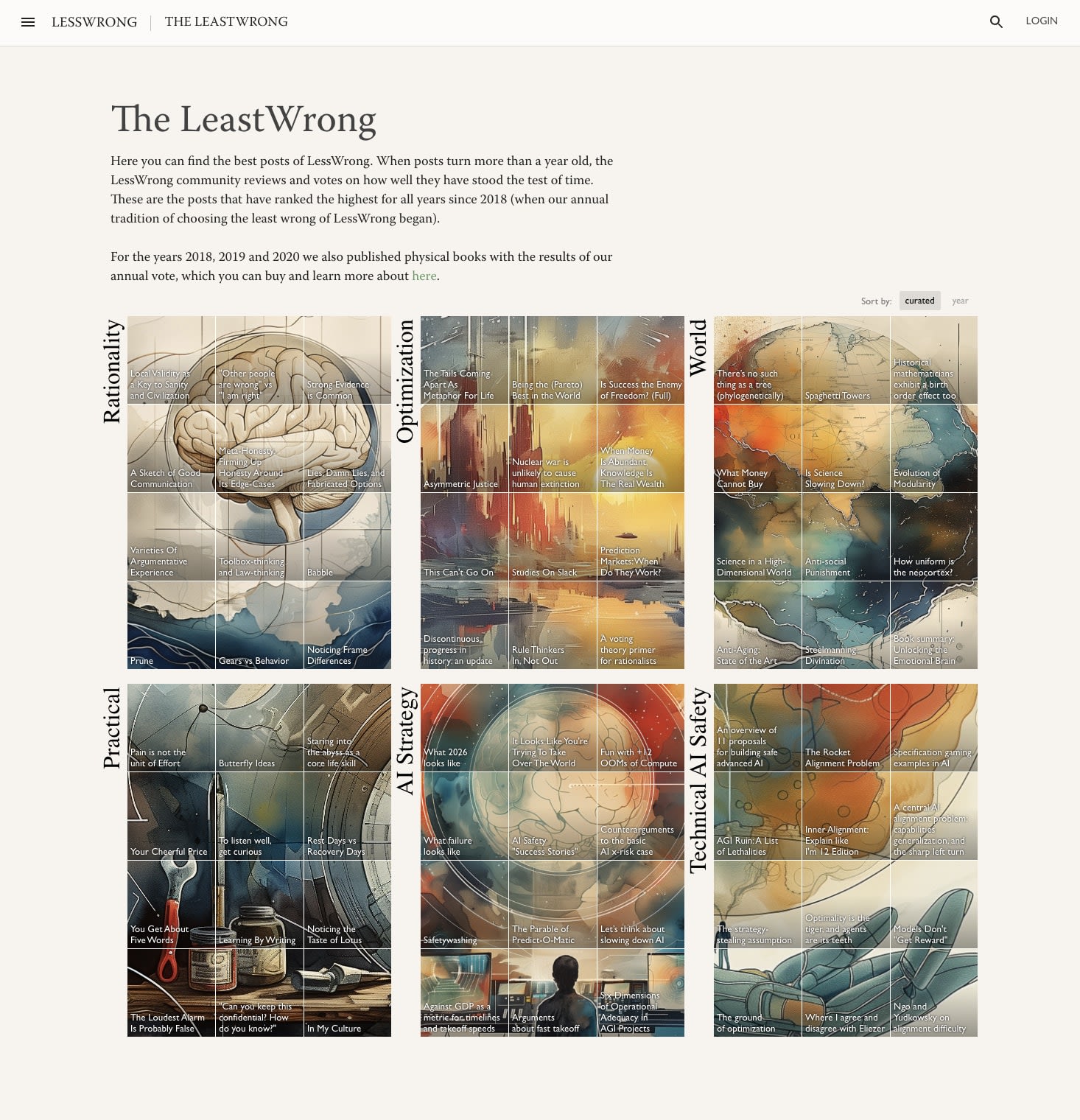 New LessWrong review winner UI ("The LeastWrong" section and full-art post pages) — LessWrong