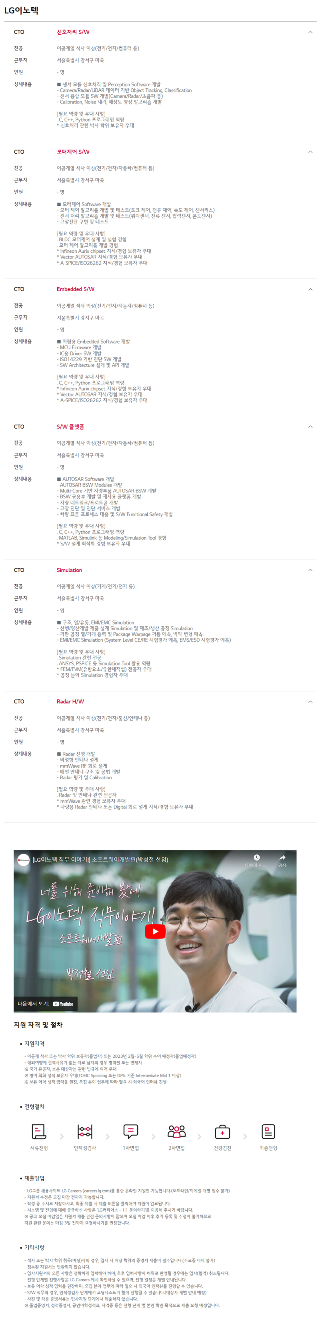 [LG이노텍 CTO] R&D 석박사 신입사원 모집(SW/Simulation/Radar) | 공모전 대외활동-링커리어