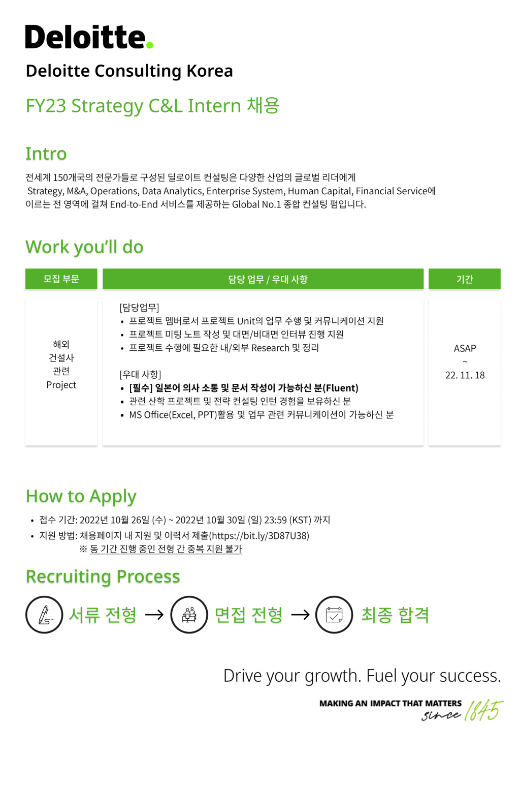 Deloitte Consulting Korea FY23 Strategy C&L Intern (일본어 가능자) | 공모전 대외활동-링커리어
