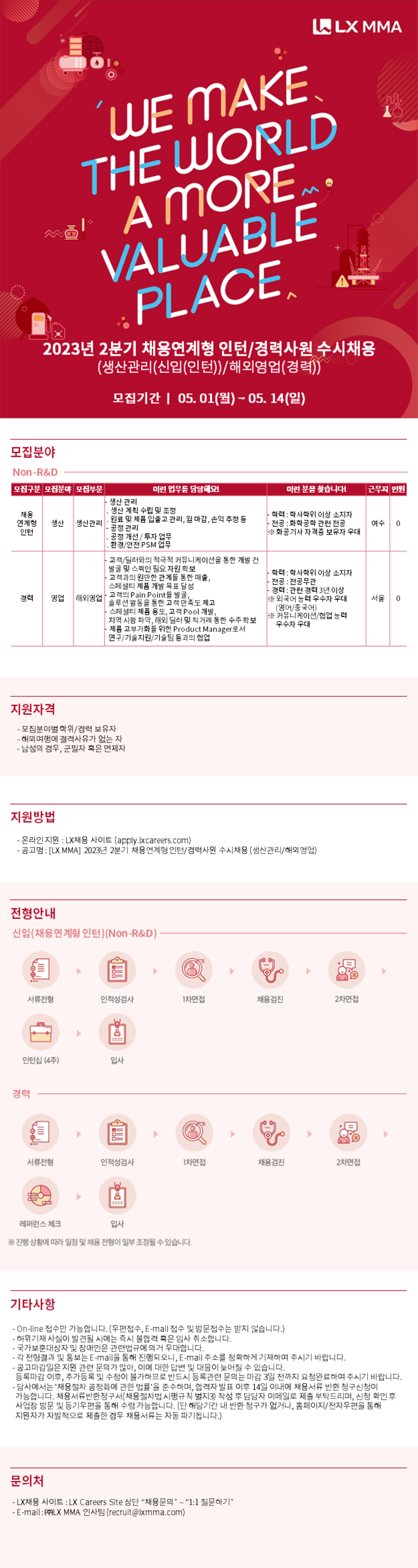 [LX MMA] 2023년 2분기 채용연계형 인턴/경력사원 수시채용 (생산관리/해외영업) | 공모전 대외활동-링커리어