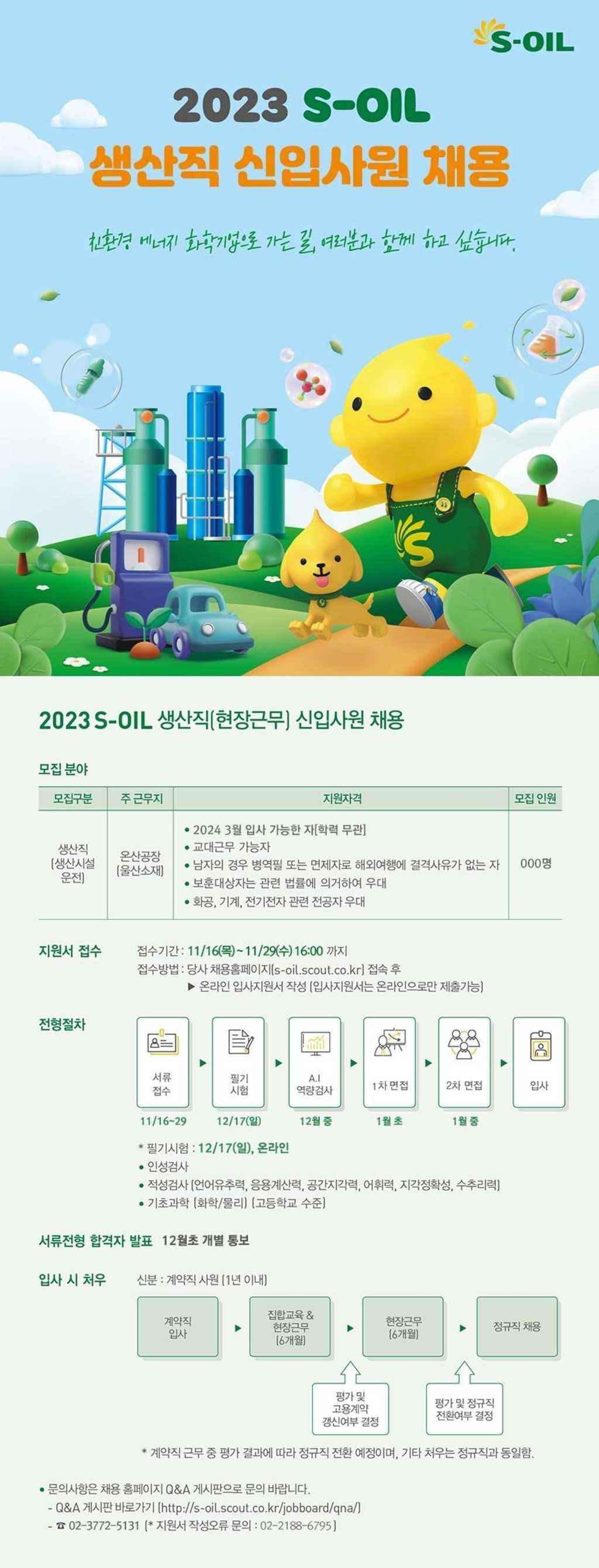 [S-OIL] 2023 S-OIL 생산직 신입사원 채용 | 공모전 대외활동-링커리어