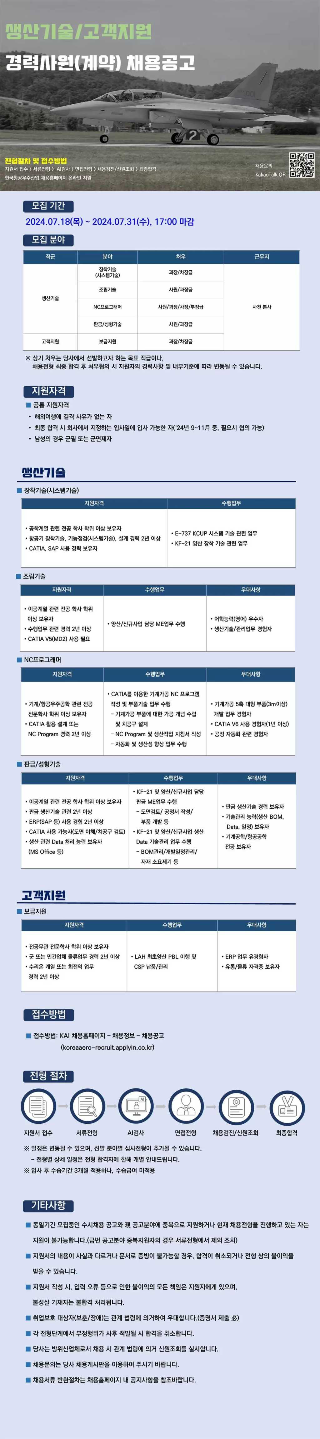 [한국항공우주산업] 경력사원(계약) 생산기술/고객지원 채용 | 공모전 대외활동-링커리어