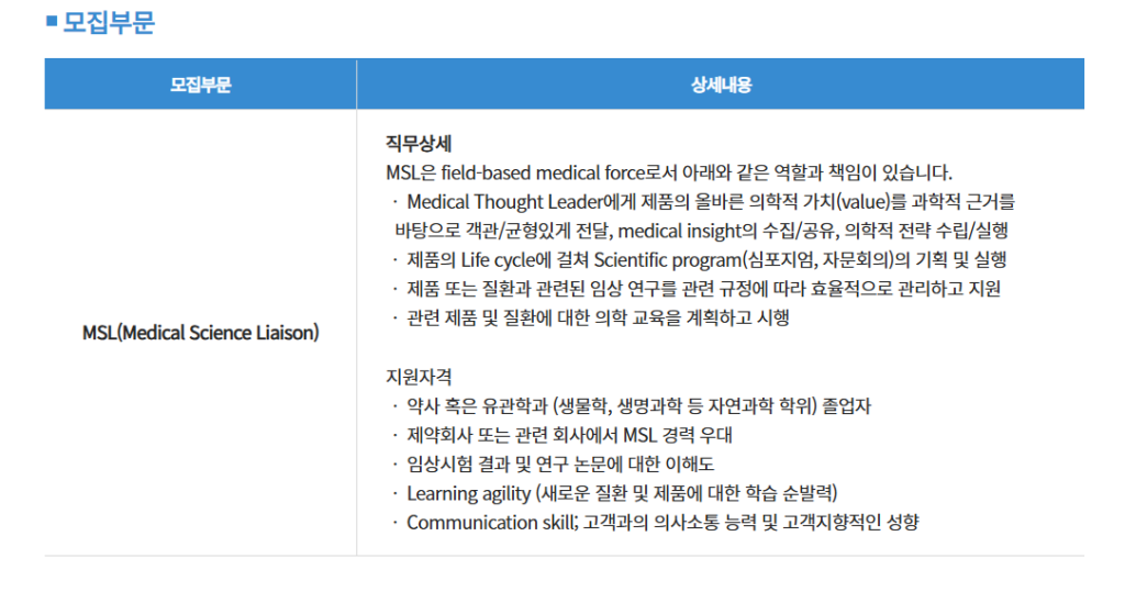 [한독] [신입/경력] MSL(Medical Science Liaison) 채용 | 공모전 대외활동-링커리어
