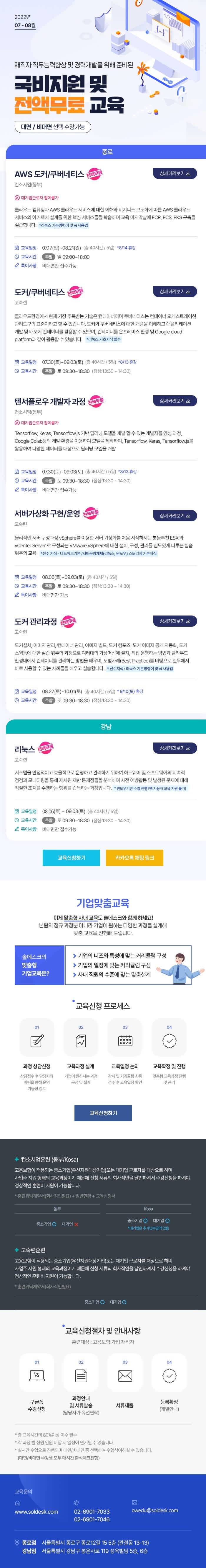 솔데스크 재직자도커쿠버네티스 텐서플로우 Aws 서버가상화 무료교육~78월마감 공모전 대외활동 링커리어