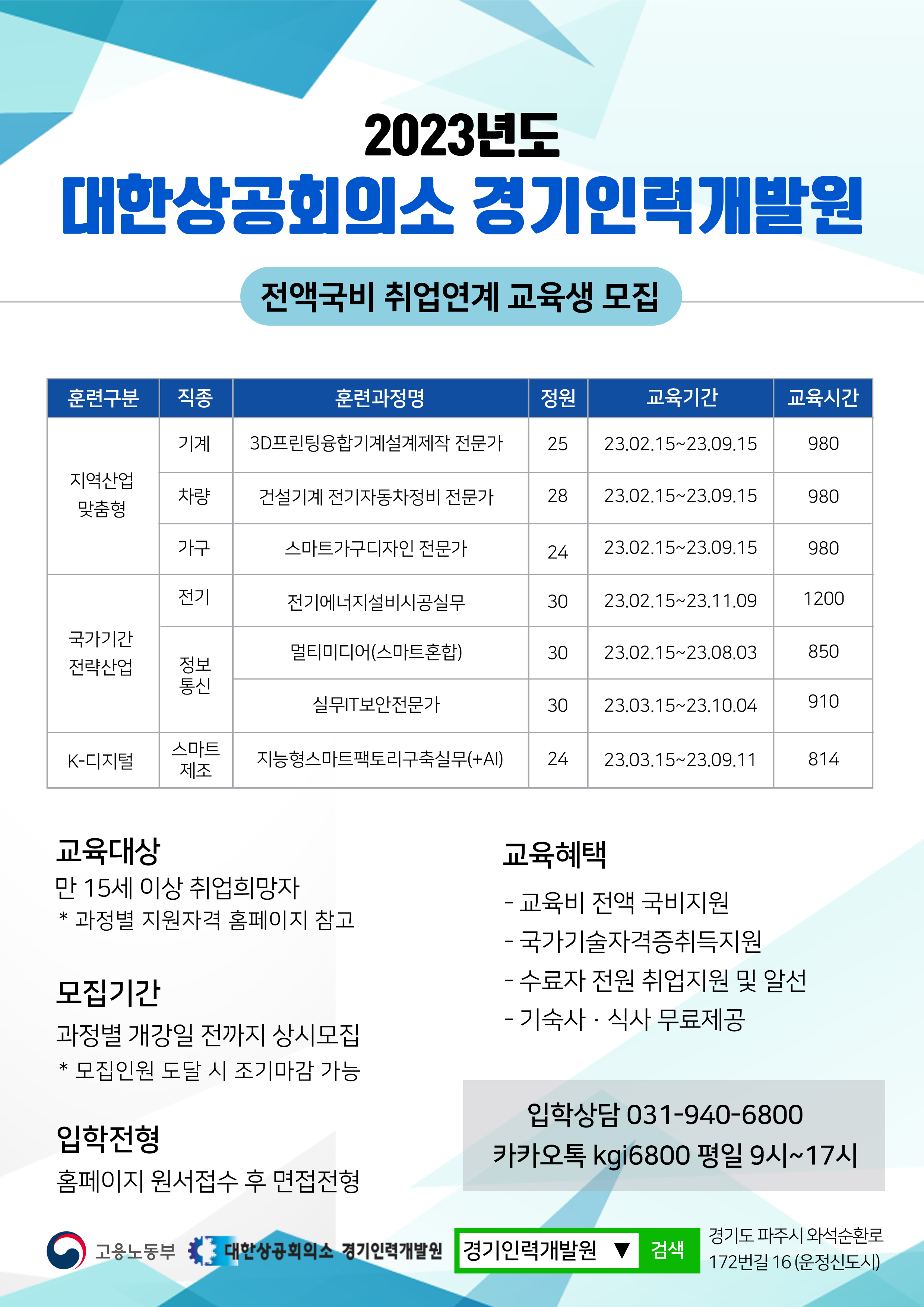 대한상공회의소 경기인력개발원 2023년 취업연계 무료 교육생 대모집 공모전 대외활동 링커리어