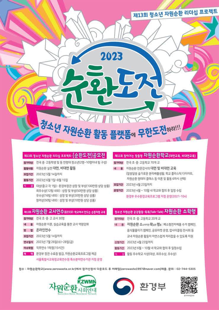 제13회 청소년 자원순환 리더십 프로젝트 순환도전 공모전 공모전 대외활동 링커리어