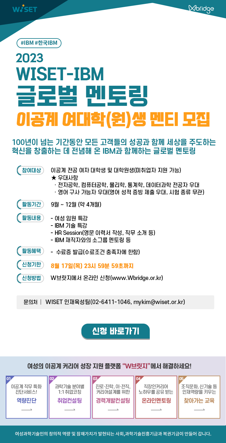 2023 WISET-한국IBM 글로벌 멘토링 멘티 모집 | 공모전 대외활동-링커리어