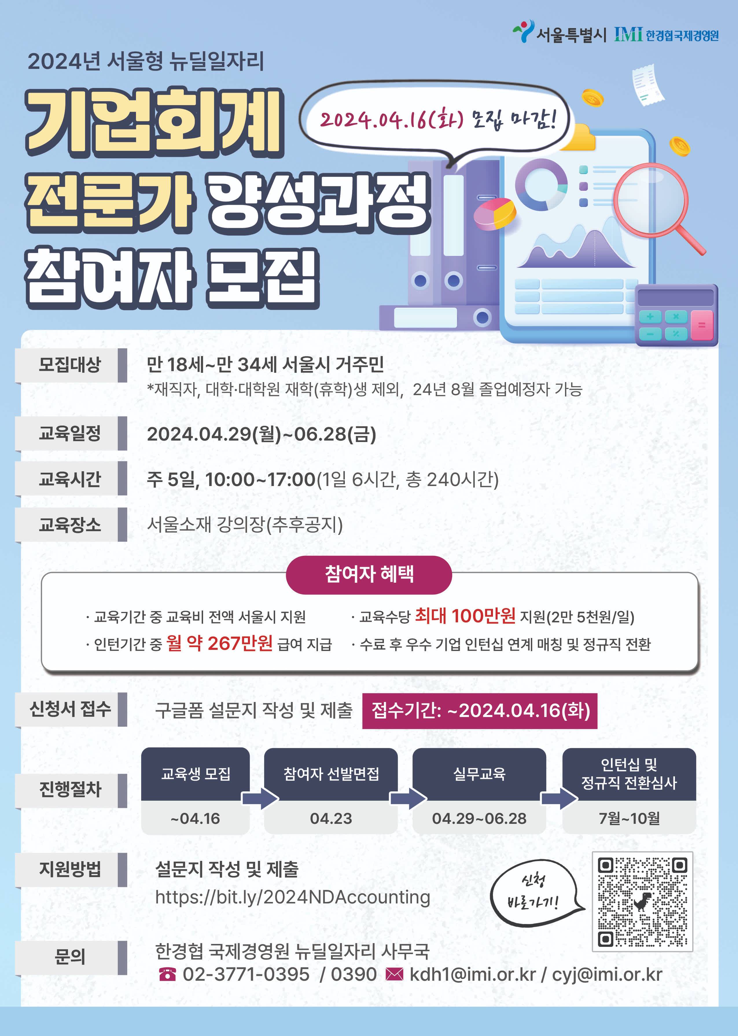 한경협 국제경영원 2024년 서울시 1차 뉴딜 일자리 기업회계 전문가 양성과정 공모전 대외활동 링커리어