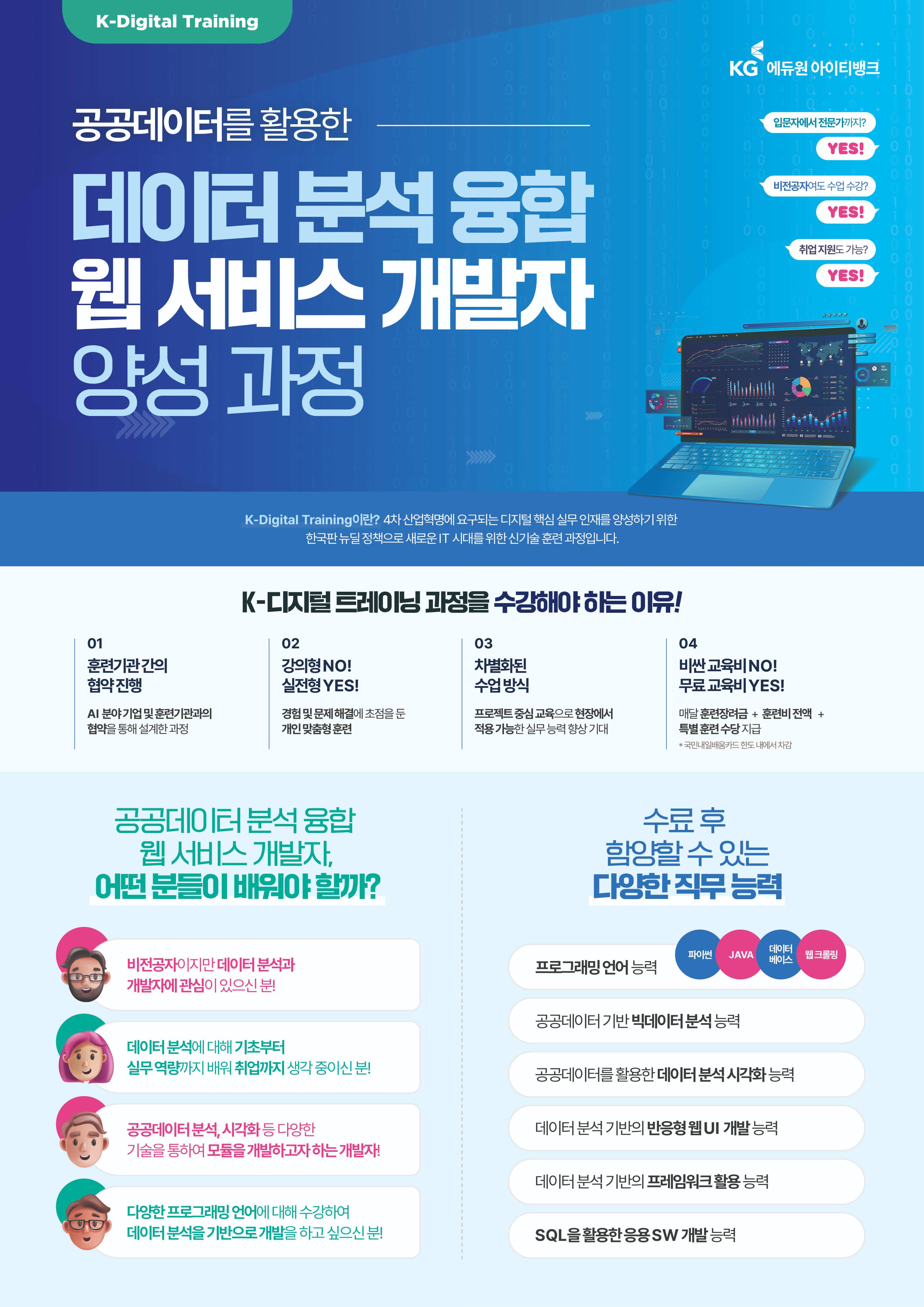 ⭐ 전액국비지원 취업률90 Kg아이티뱅크 공공데이터를 활용한 데이터 분석 융합 웹 서비스 개발자 양성과정 공모전 대외활동 링커리어