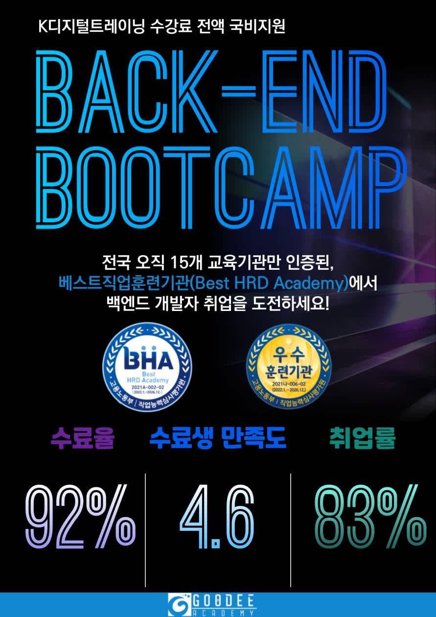 516개강 고용노동부 인증 베스트직업훈련기관bha기관 자바스프링 기반 백엔드 개발자 양성과정 선착순 모집 공모전