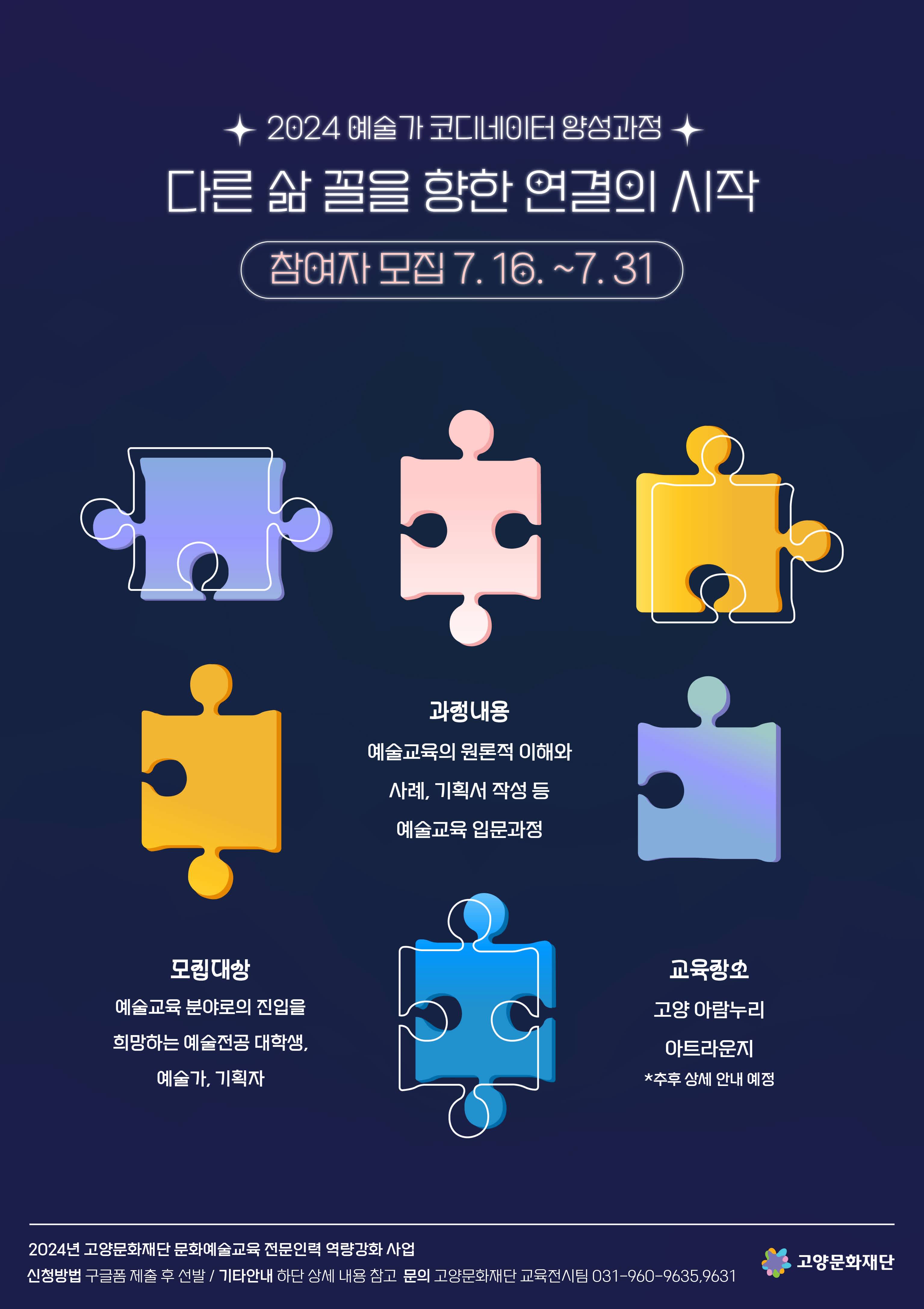 2024 고양문화재단 예술가 코디네이터 양성과정 참여자 모집 공모전 대외활동 링커리어