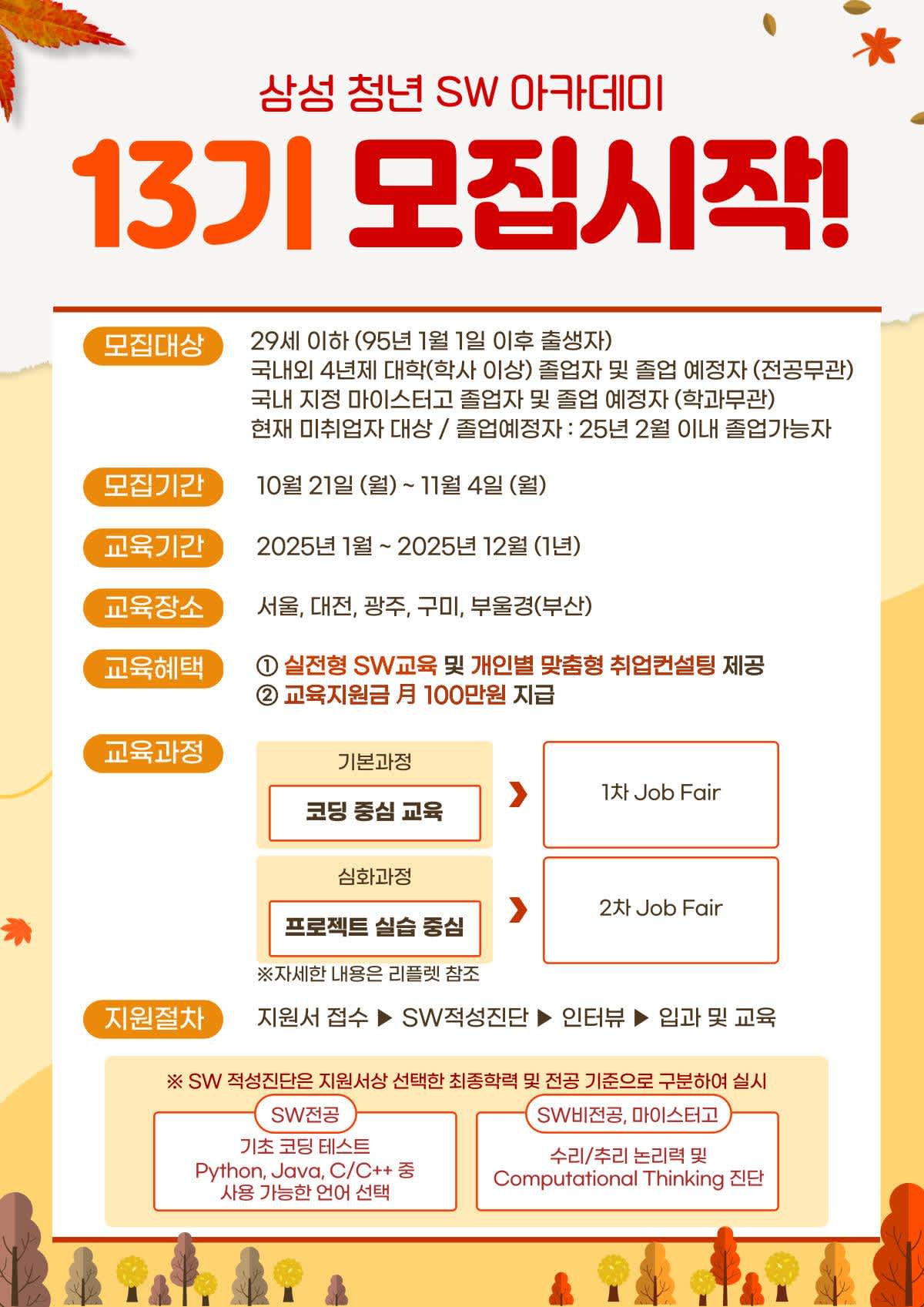 삼성 청년 SW 아카데미 SSAFY 13기 모집 (~11/4) | 공모전 대외활동-링커리어