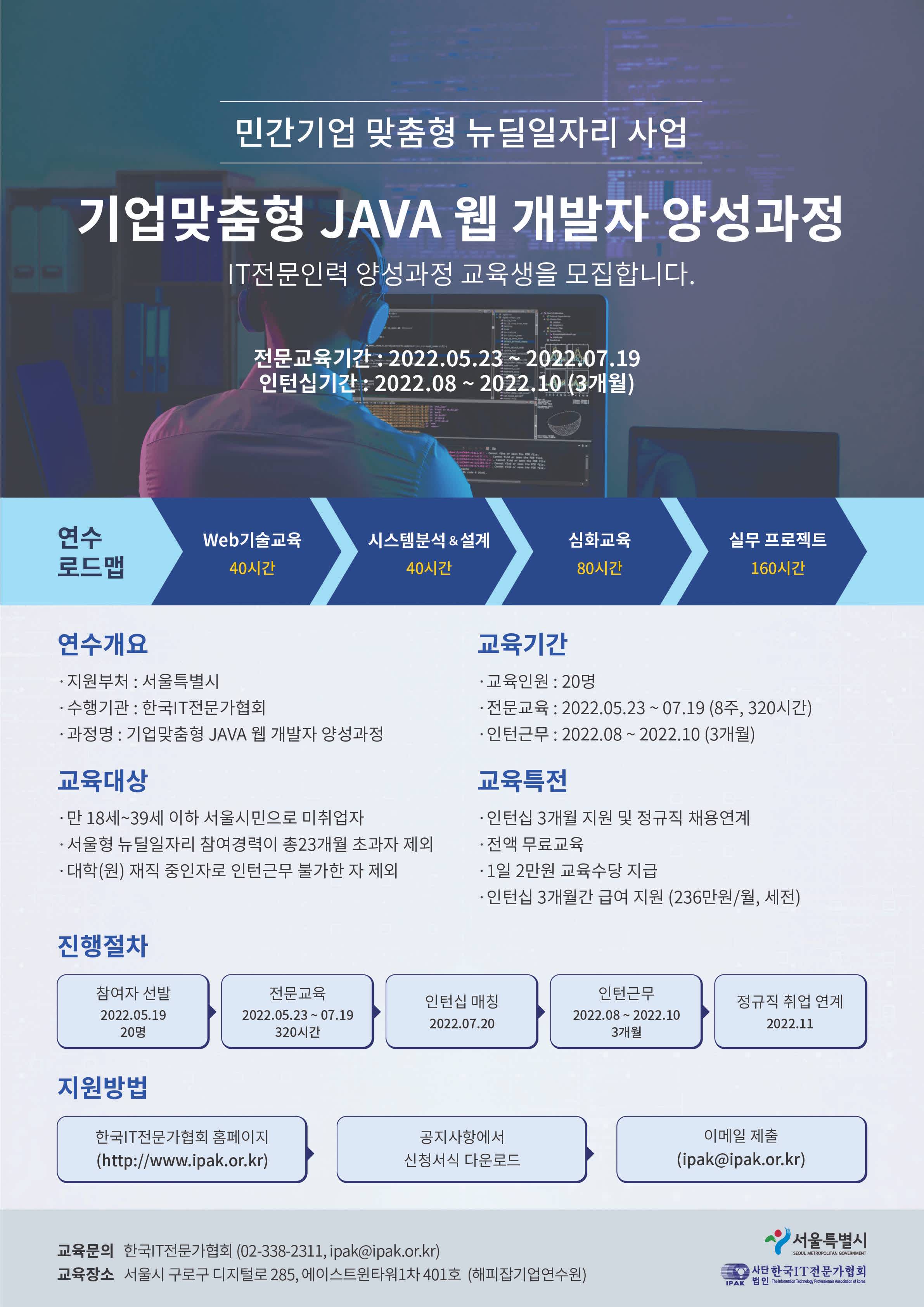 2022 서울시 뉴딜 일자리 기업 맞춤형 자바java 웹 개발자 양성 과정 인턴 모집 공모전 대외활동 링커리어