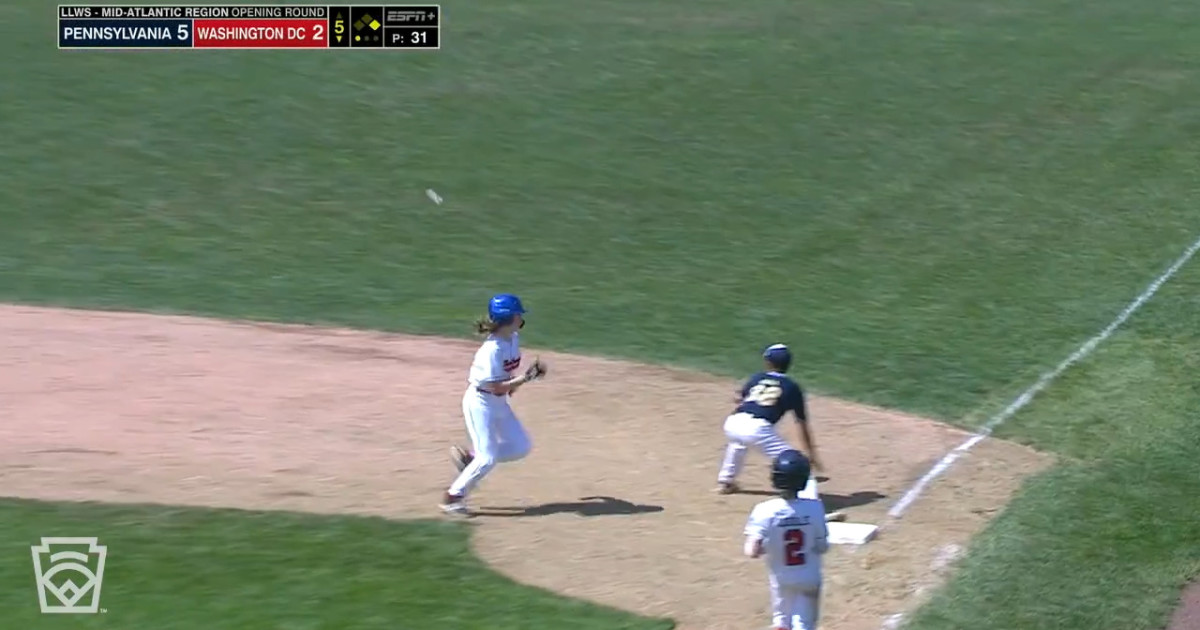 Caleb Detrick makes a double play - Little League