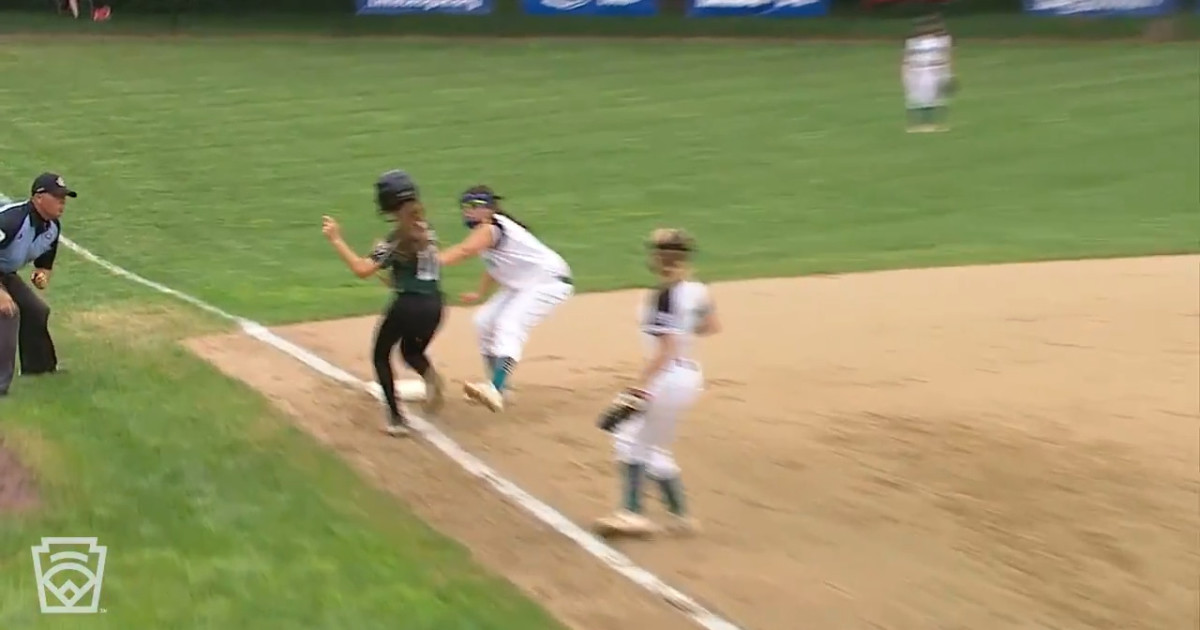 Angela Field throws runner out at third - Little League