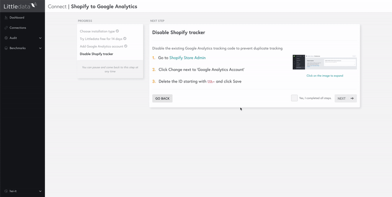 Getting started with Shopify to Google Analytics