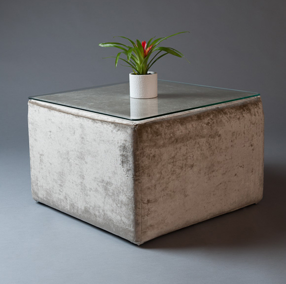 Champagne Velvet Square Pouf Table | LONDON PROP HIRE