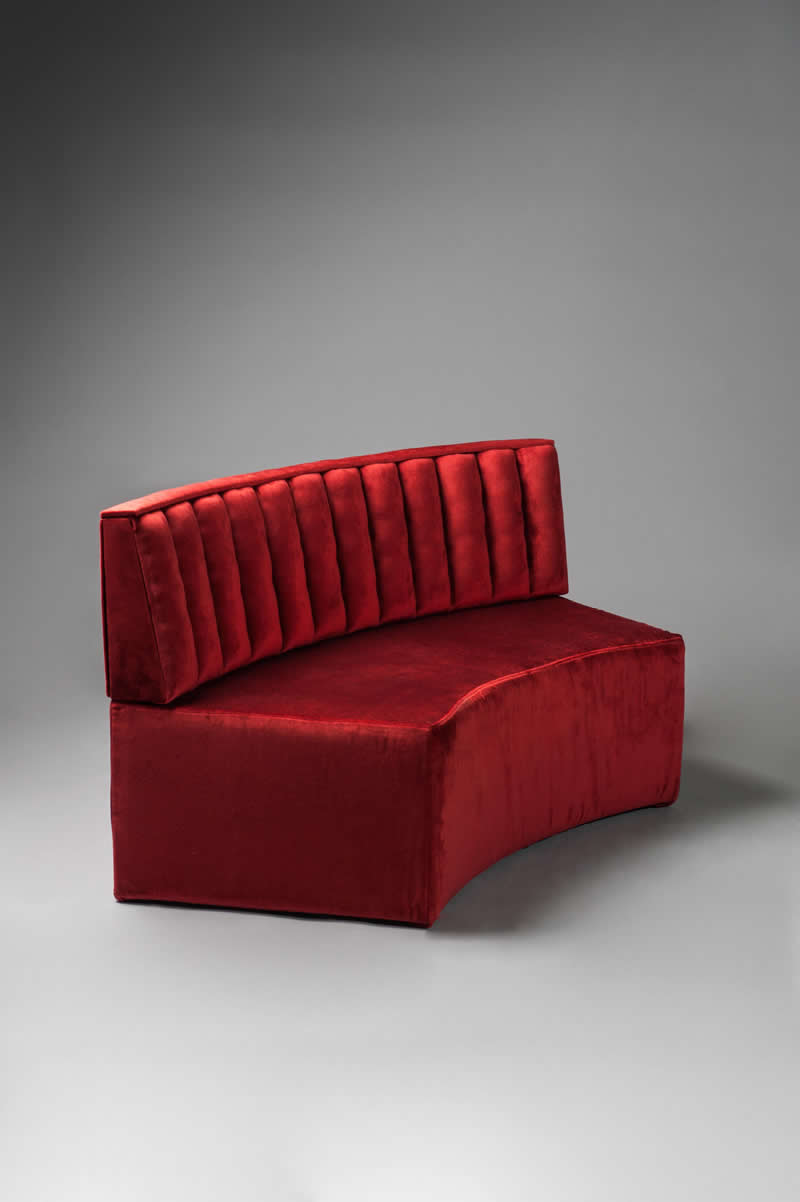 Curved Red Velvet Modular Sofa | LONDON PROP HIRE