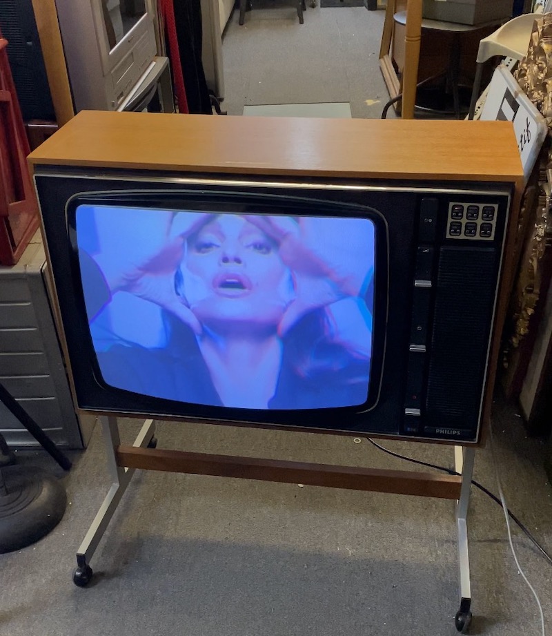 Fully working vintage Philips colour TV on stand | LONDON PROP HIRE