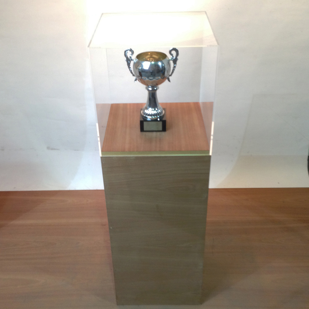Walnut Plinth With Clear Perspex Cube Top | LONDON PROP HIRE