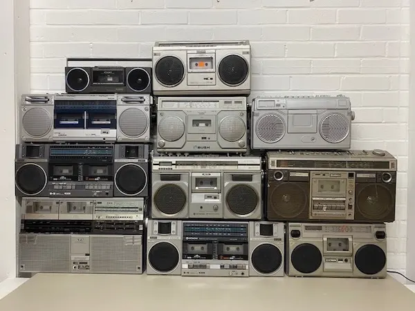 Stack Of 11 Retro Boomboxes | 20th Century Props