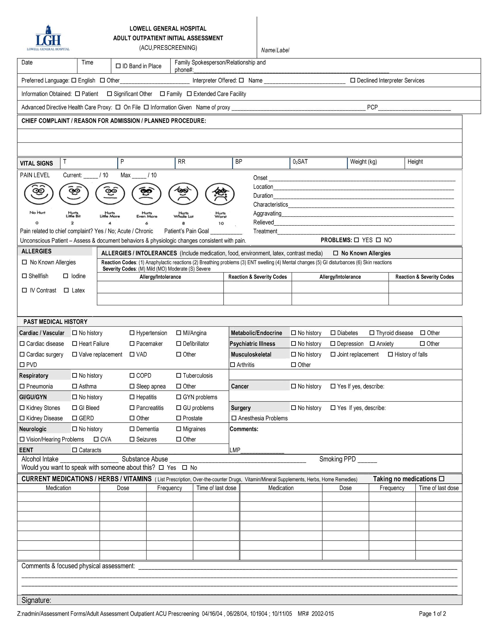 Adult Outpatient Assessment // Lowell General Hospital