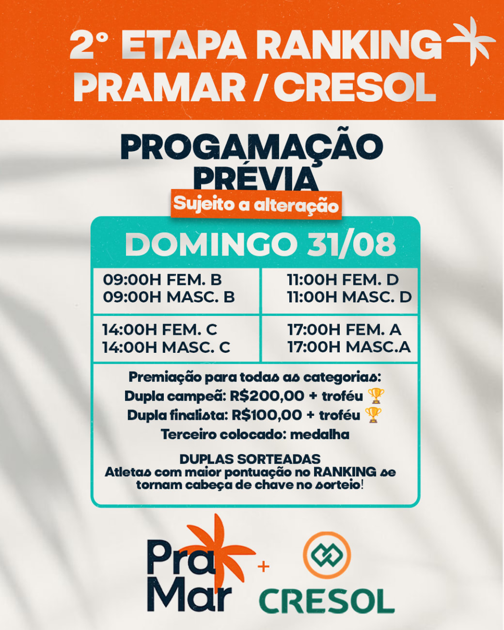 Informações do Torneio 2º ETAPA RANKING CRESOL - PRAMAR - LetzPlay
