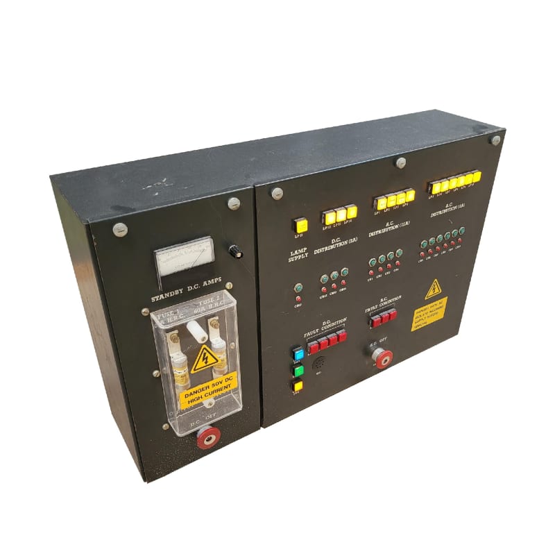 Practical large black electrical control box with coloured square lamps ...