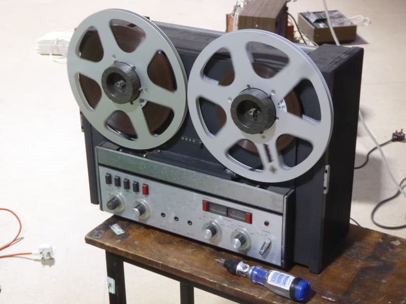 Practical 1970s Revox reel to reel tape recorder with large metal spools | Electro Props Hire