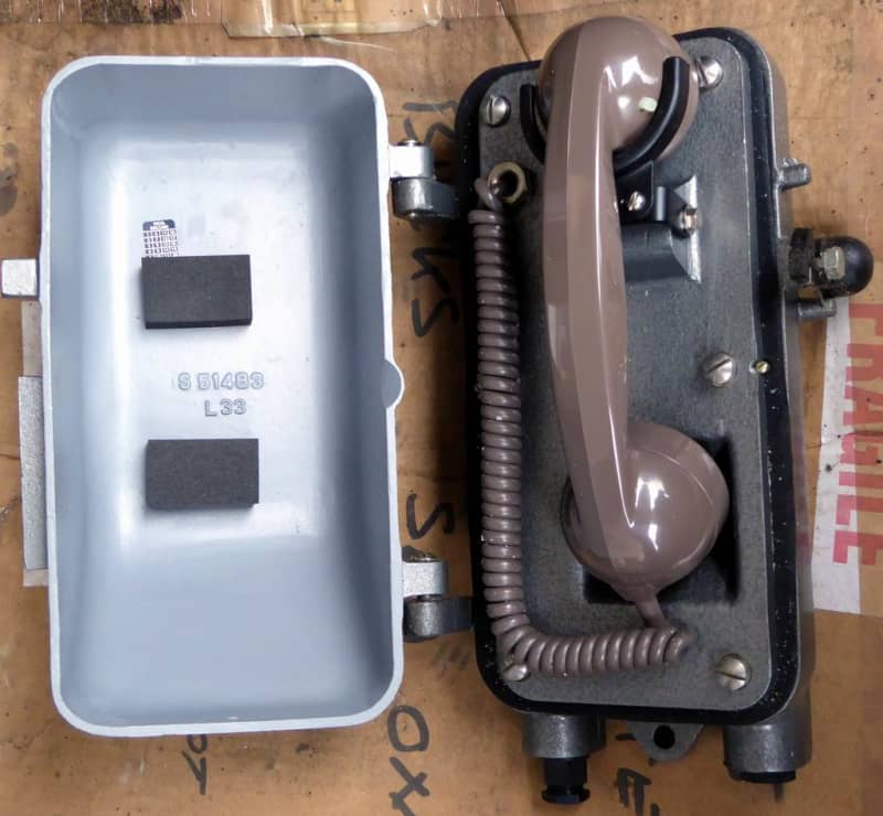 Industrial wall mount phone in rugged metal box | Electro Props Hire