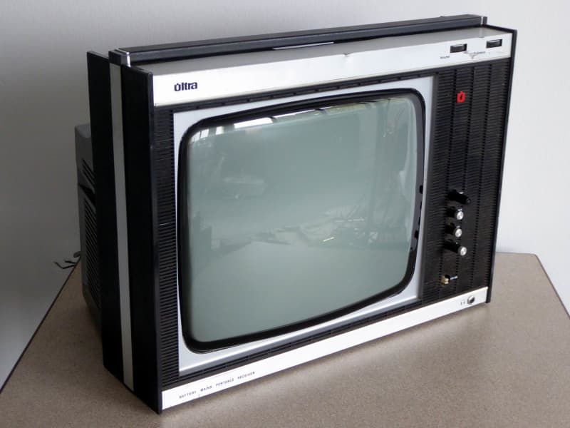 Portable 1980s black & white 13 1/2" TV set | Electro Props Hire