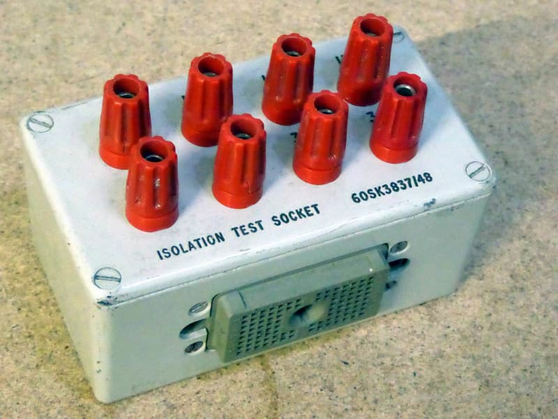 Small metal junction box with 8 x bold red fluted screw terminals ...