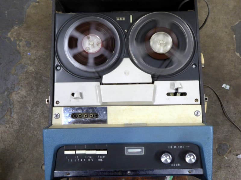 Practical, portable 1960s HMV domestic reel to reel tape recorder | Electro Props Hire