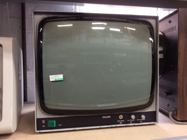 Practical 1970s monochrome 17" Philips CRT monitor | Electro Props Hire