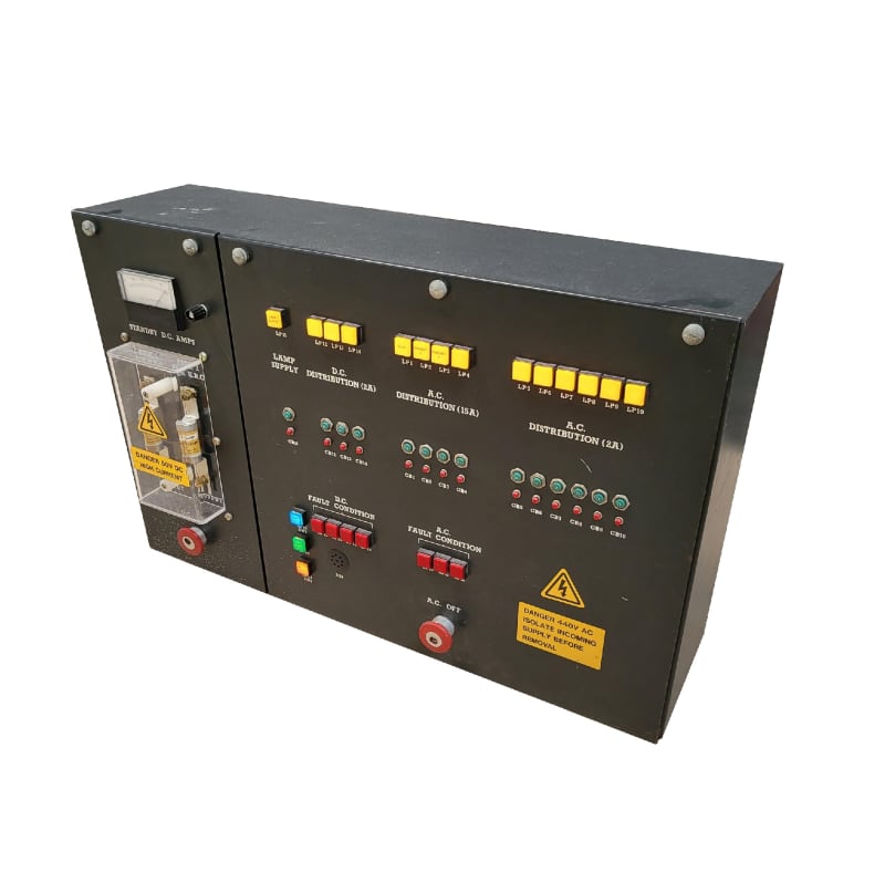 Practical large black electrical control box with coloured square lamps ...