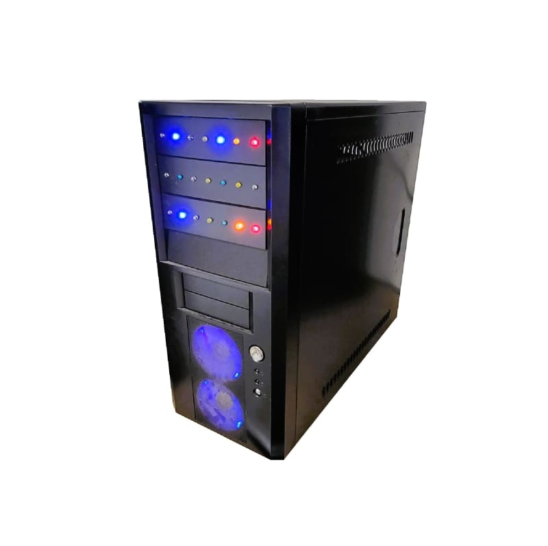 Black tower PC with coloured twinkling LEDs | Electro Props Hire