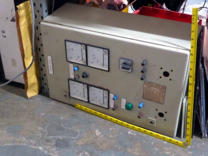 Large electrical box with 4 analogue meters, switches, terminals ...