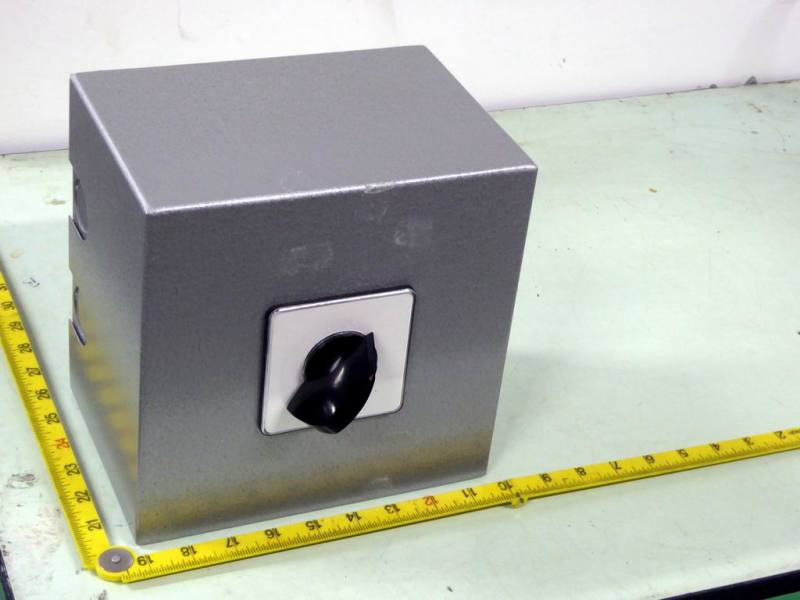 Heavy duty rotary power switch in hammerite grey box | Electro Props Hire