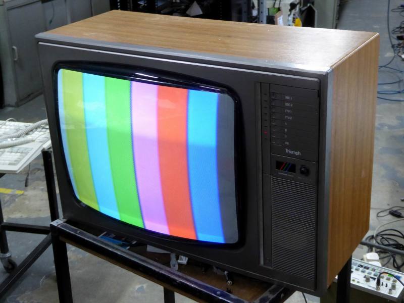 Practical 1980s 22.5" colour TV with wood effect cabinet & roundy cornered CRT | Electro Props Hire