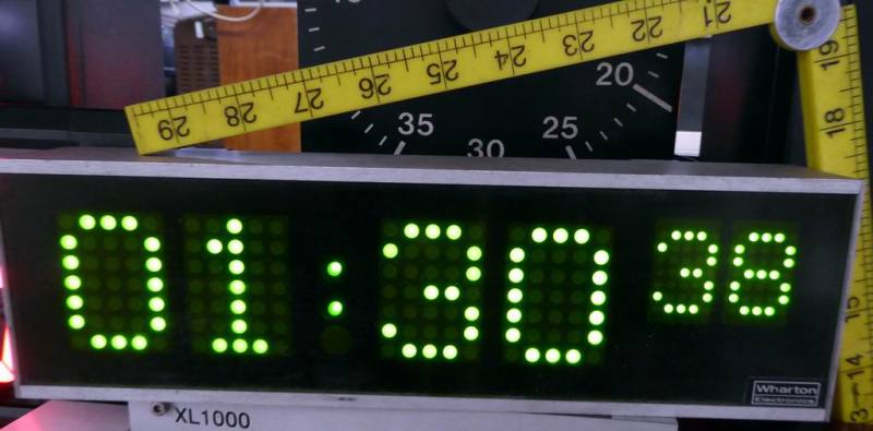 Stylish green dot matrix digital clock. | Electro Props Hire