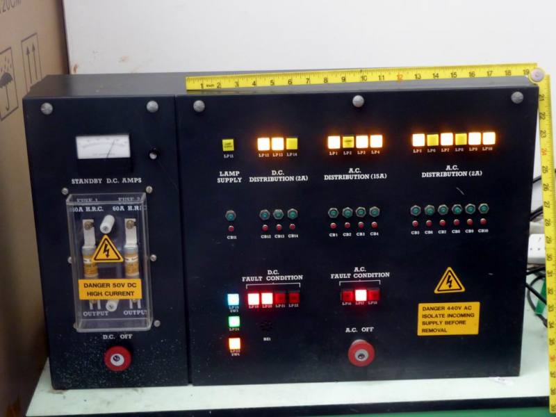 Practical large black electrical control box with coloured square lamps ...