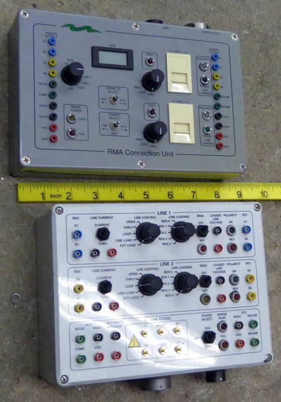 Technical looking boxes with terminals, knobs & LEDs | Electro Props Hire