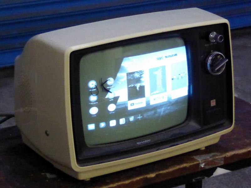 Practical portable 1980s 9" monochrome portable CRT TV in cream plastic ...